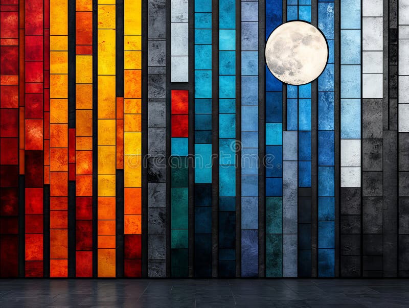A Full Moon is Seen through a Stained Glass Window Stock Image - Image ...
