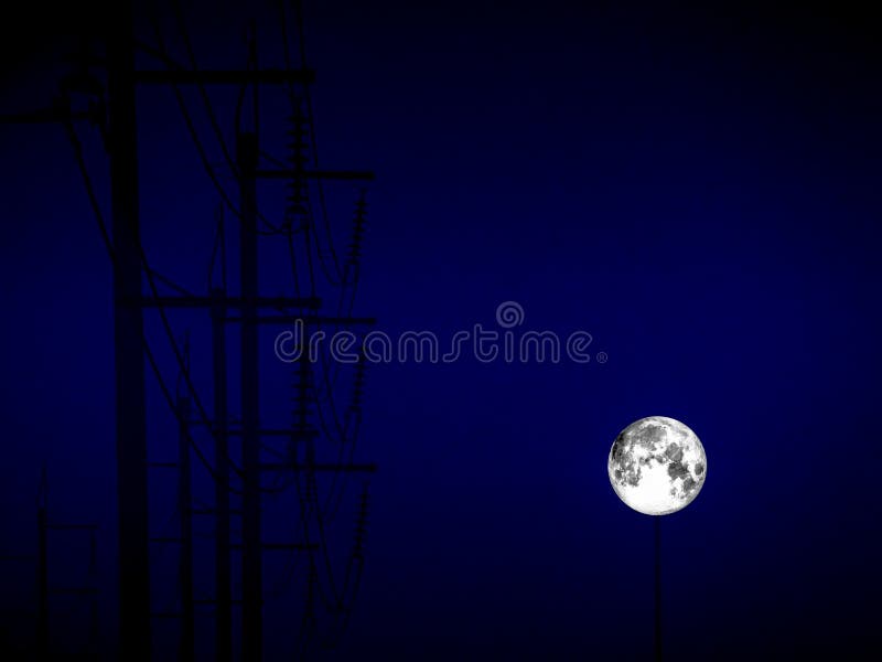 Full Moon Shadow of Electric Power Line and Storm Cloud Stock Photo ...