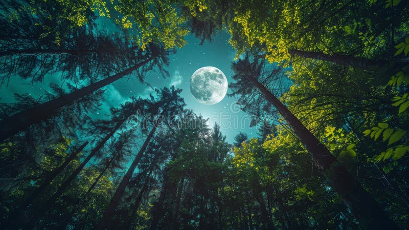 A Full Moon Shines Brightly through the Canopy of a Dense Forest at ...