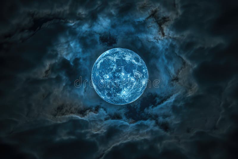 A Full Moon Shines Brightly through Cloudy Skies Stock Photo - Image of ...