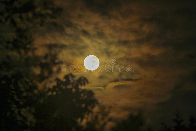 The Full Moon Shines in the Cloudy Sky Stock Photo - Image of nature ...