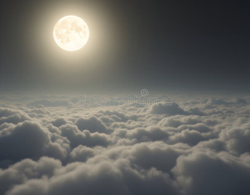 Full Moon Shining Above a Sea of Clouds Dreamy Nightscape View Stock ...
