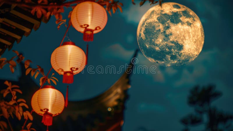 A Full Moon Shining Brightly in the Night Sky Above a Building Stock ...