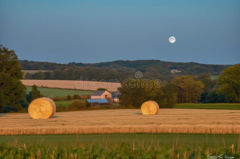 Full Moon Shining Over the Harvest Moon, Casting Its Light on the ...
