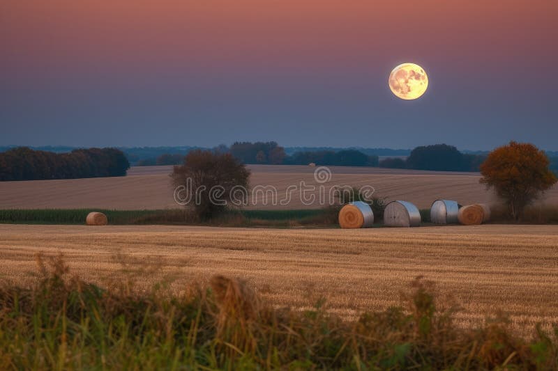 Full Moon Shining Over the Harvest Moon, Casting Its Light on the ...