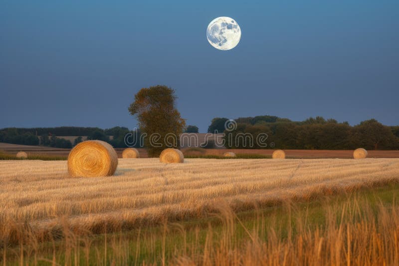 Full Moon Shining Over the Harvest Moon, Casting Its Light on the ...