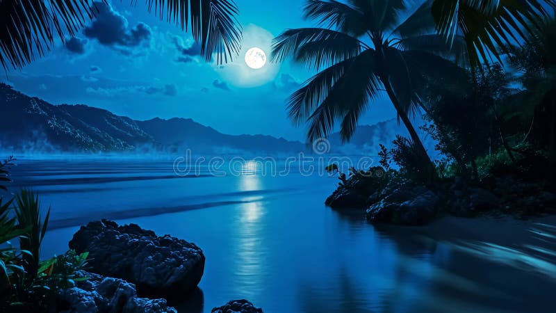 Full Moon Shining Over Tropical Beach at Night Stock Video - Video of ...