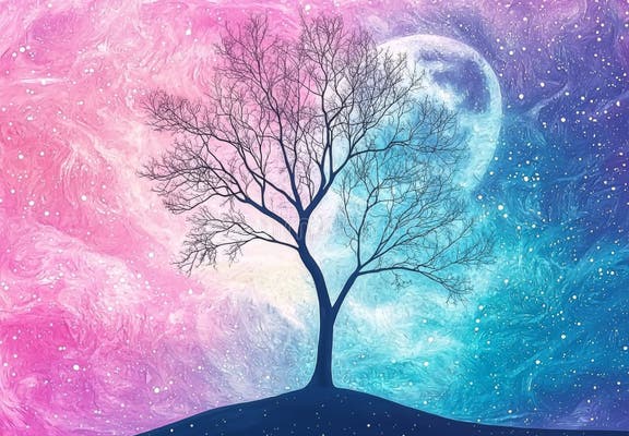 A Full Moon Silhouettes a Majestic Tree Stock Image - Image of sunset ...