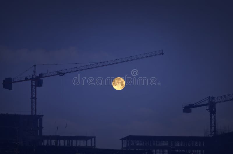 Full Moon Sky Over Construction Site Stock Image - Image of steel ...
