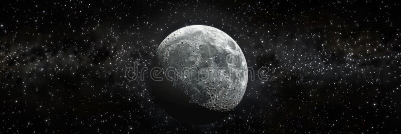 Full Moon in Space with Stars. Close Up of Moon Surface in Universe ...