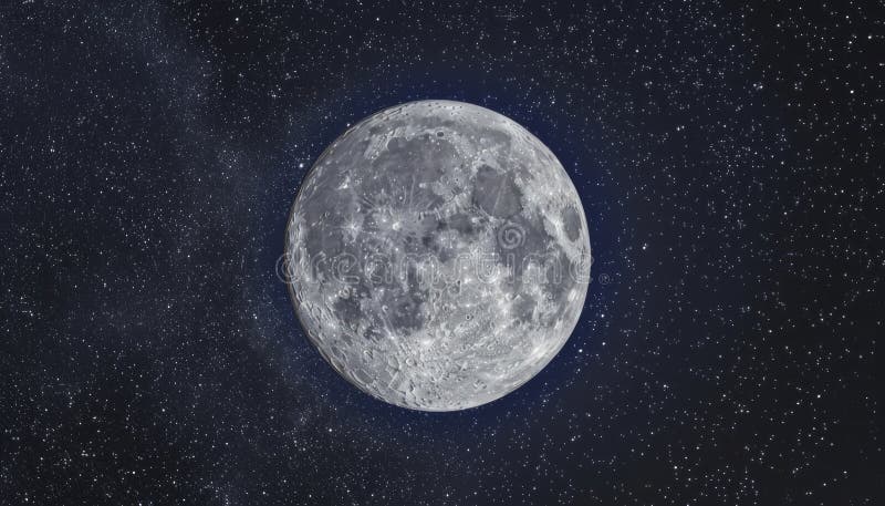 Full Moon in Space with Stars. Close Up of Moon Surface in Universe ...