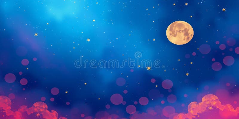Full Moon and Stars in a Blue Night Sky Stock Illustration ...