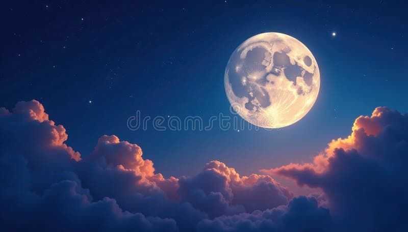 Full Moon, Stars, Fluffy Clouds, Romantic Night Sky, Ombre, Moon Stock ...