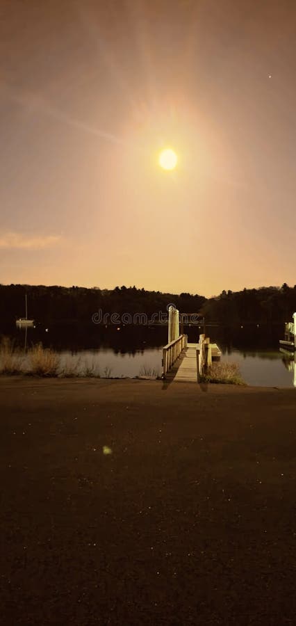 Full moon sunset stock image. Image of reflection, moon - 227838551
