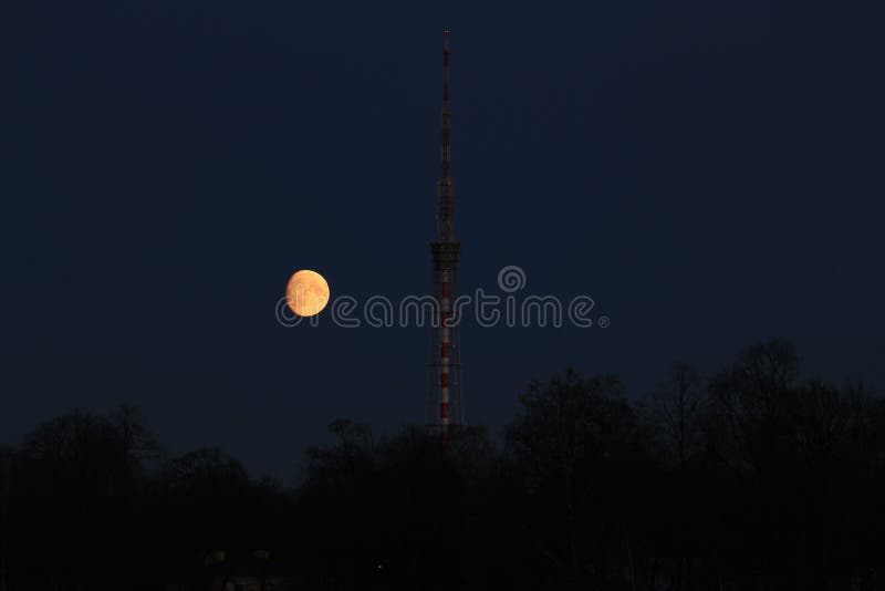 Full moon television tower stock photo. Image of evening - 103871868