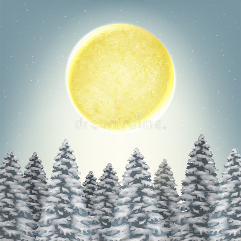Full Moon with Top of Pine Forest and Snow Winter Stock Vector ...