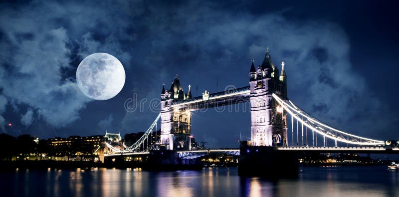 Full Moon and Tower Bridge London Nights Stock Image - Image of ...