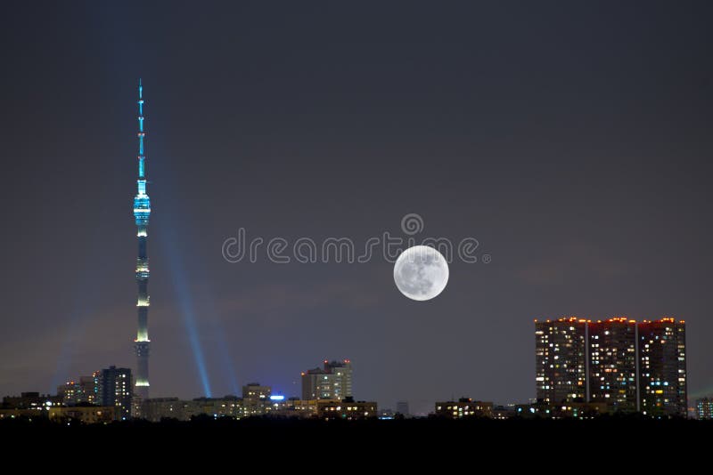 Full moon under city stock photo. Image of scenery, signal - 24732692