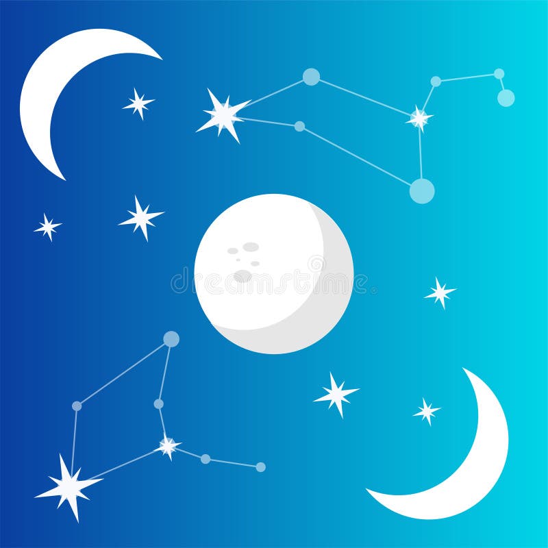 Full Moon Vector Flat Illustration on a Gradient Backgroud with ...