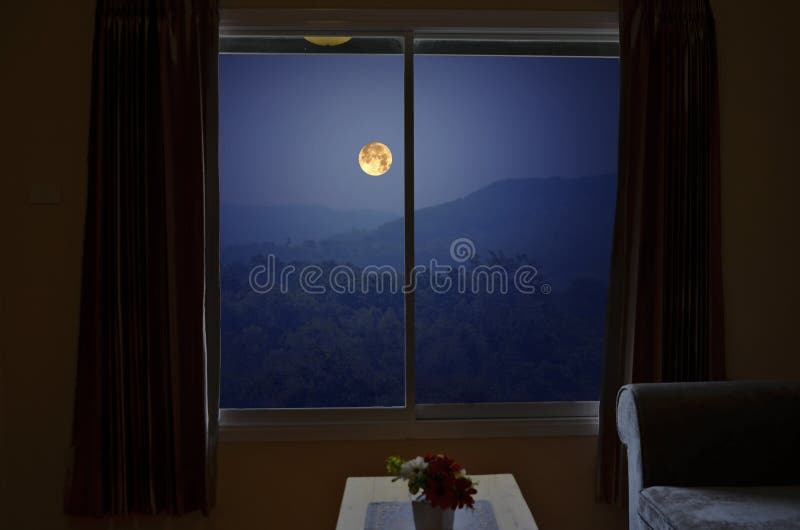 Full moon in the window stock image. Image of outdoor - 93249995
