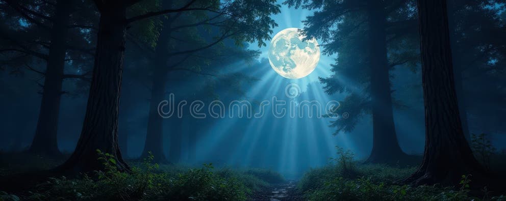 Full Moonbeams Filter through Dark Forest Canopy , Moonlight, Pine ...