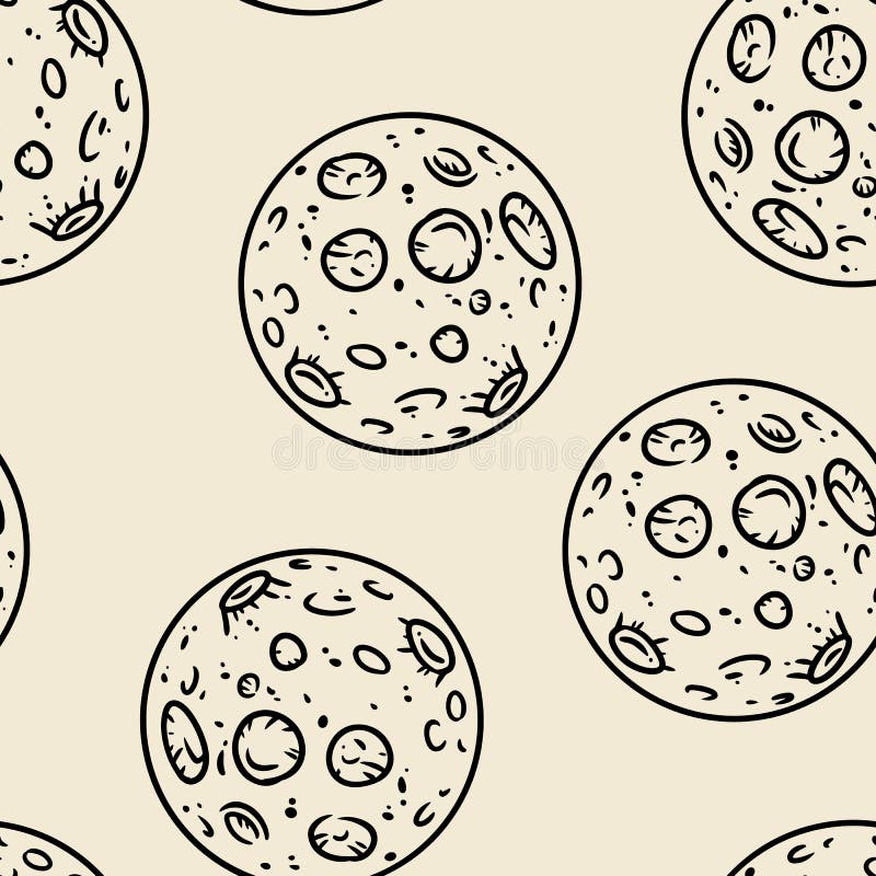 Full Moons Seamless Border Pattern. Cute Cartoon Doodles Wallpaper ...