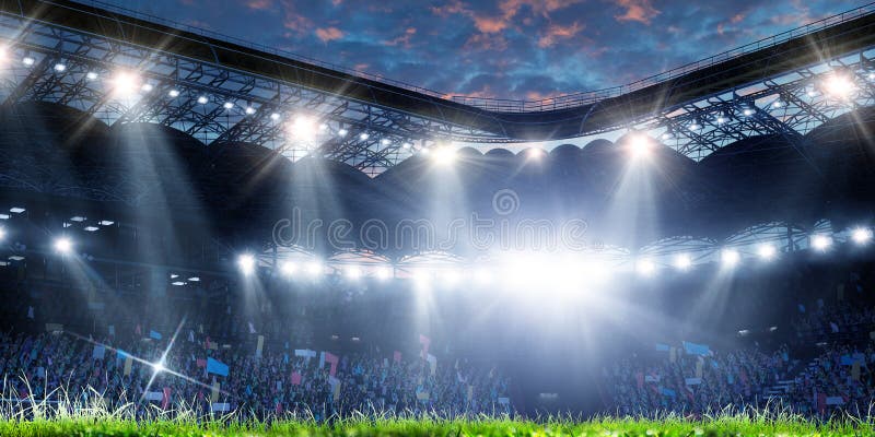 Full Night Football Arena in Lights Stock Image - Image of arena, night ...
