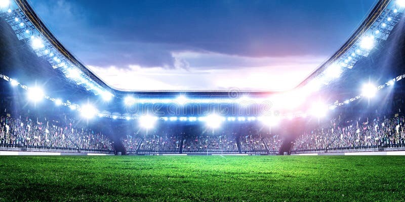 Full Night Football Arena in Lights Stock Photo - Image of spotlight ...