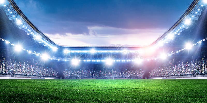 Full Night Football Arena in Lights Stock Image - Image of spotlight ...