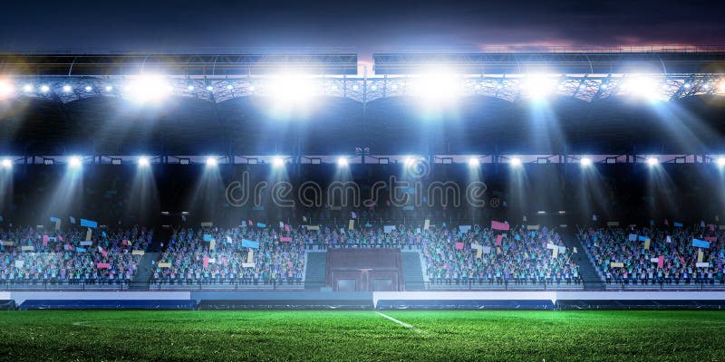 Full Night Football Arena in Lights Stock Image - Image of sport ...