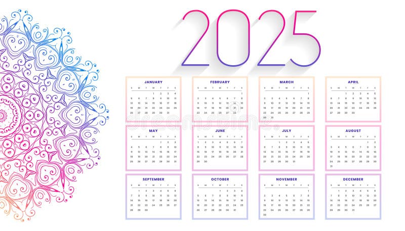 2025 Full Page Calendar Mandala Template Design Stock Vector ...