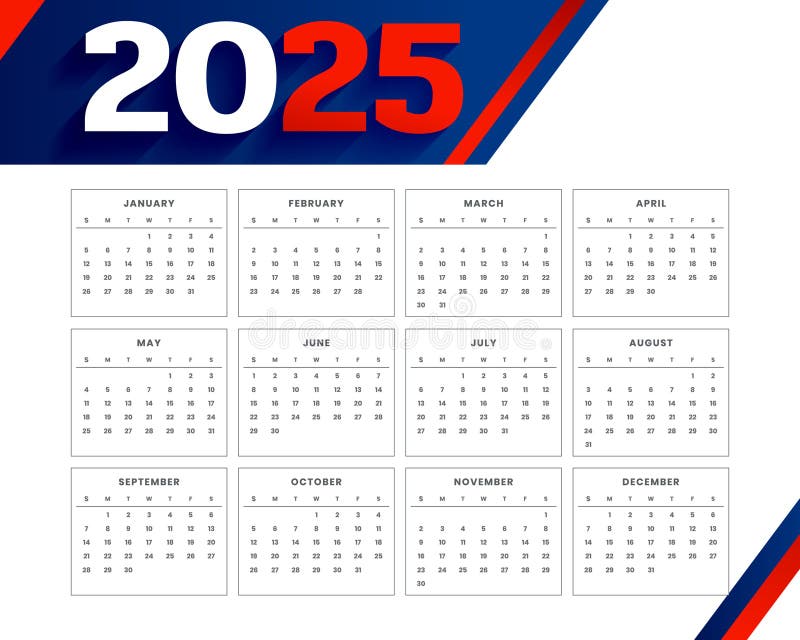2025 Full Page Calendar Template a Business Stationery Stock Vector ...