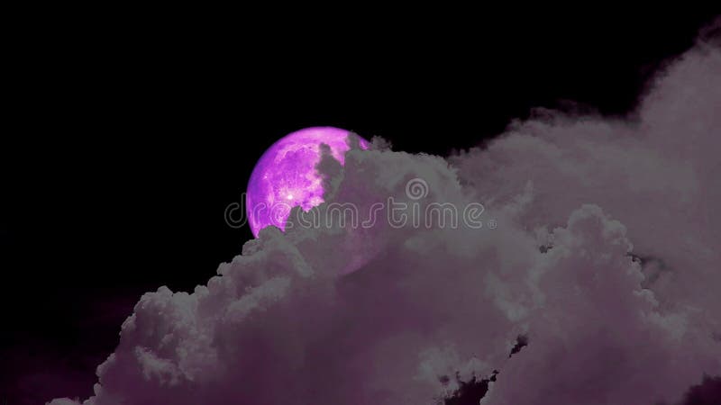 Full Pink Moon Rise on Night Sky and Gray Cloud Passing Stock Video ...