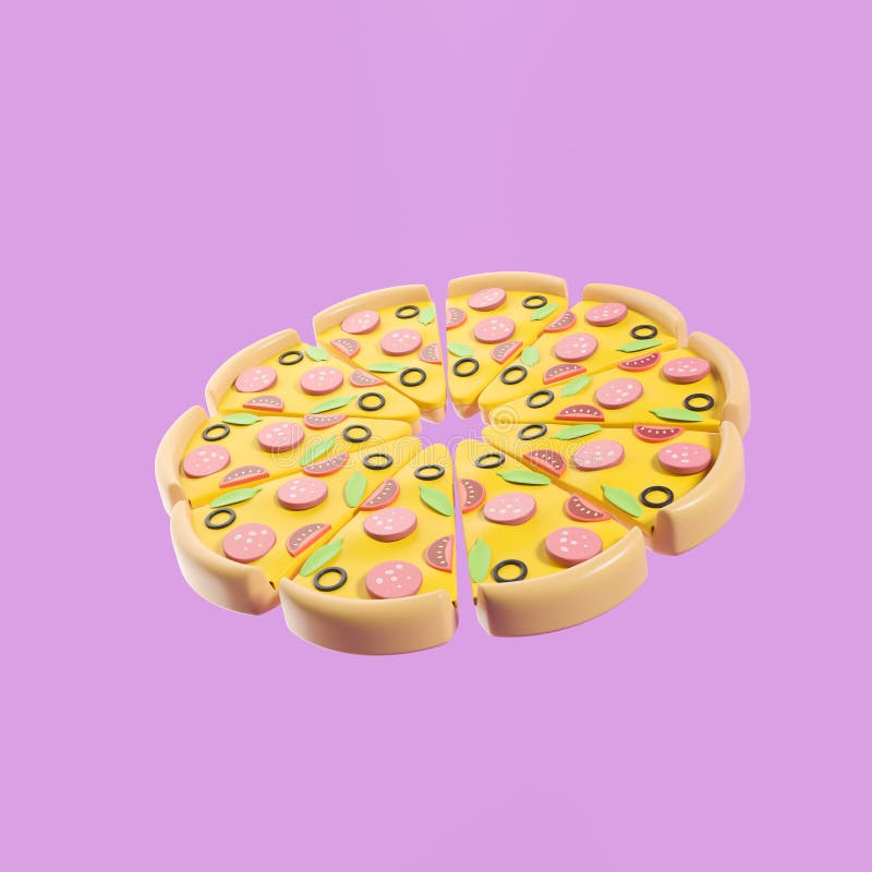 Full Pizza in Slices on Purple Background Stock Illustration ...
