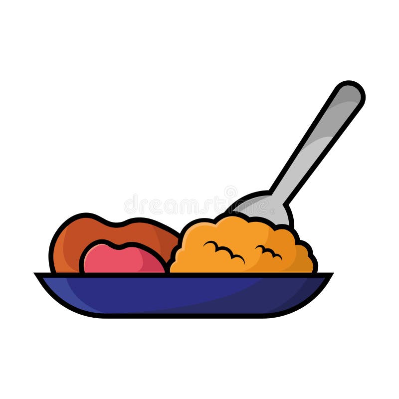 Full Plate with Spoon Meal. Vector Stock Vector - Illustration of ...