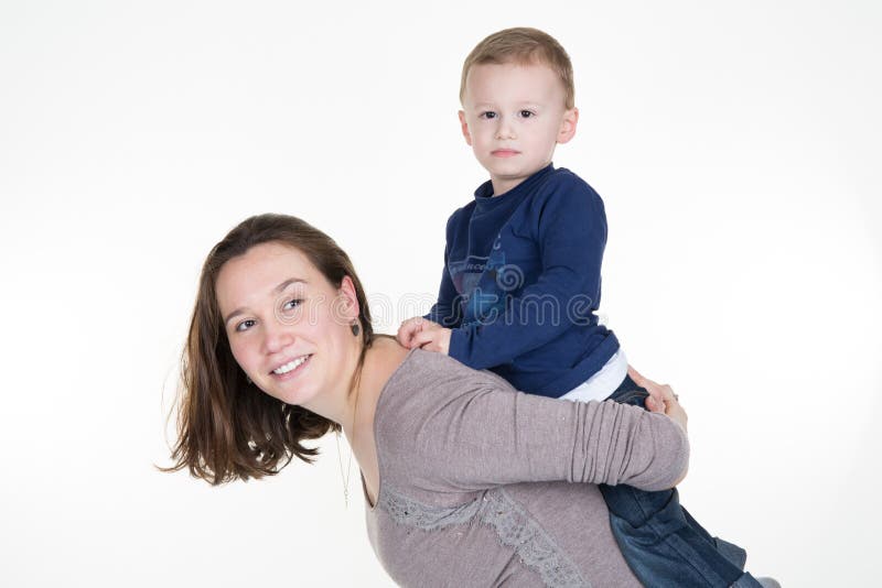 Full Portrait of a Happy Young Mother with Son Stock Photo - Image of ...