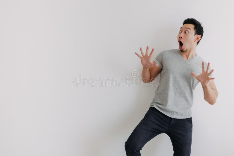Full Portrait of Shock Face Man Looking at Empty Space Isolated on ...