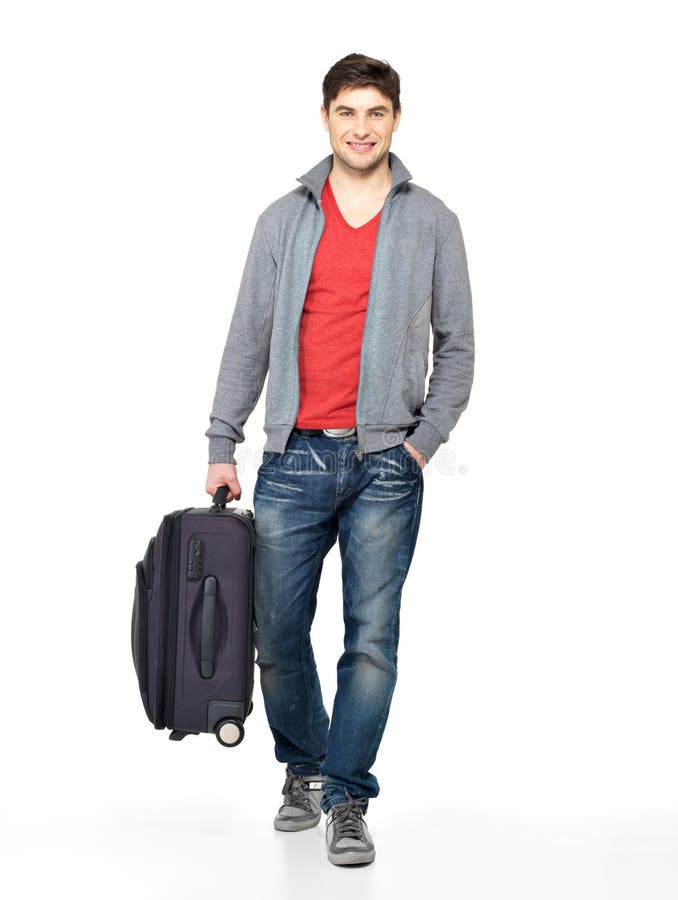 Full Portrait of Smiling Happy Man with Suitcase Stock Photo - Image of ...