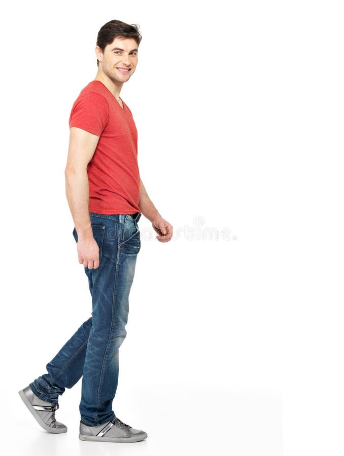Full Portrait of Smiling Walking Man Stock Photo - Image of step ...