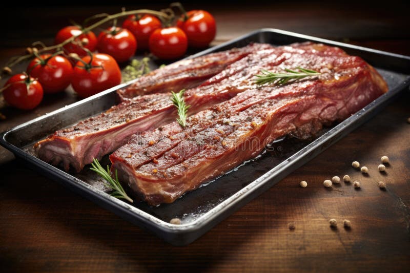 Full Rack of Smoked Ribs on a Rustic Metal Tray Stock Photo - Image of ...