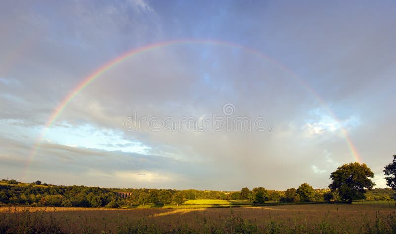 Full Rainbow Across Landscape Stock Image - Image of weather ...