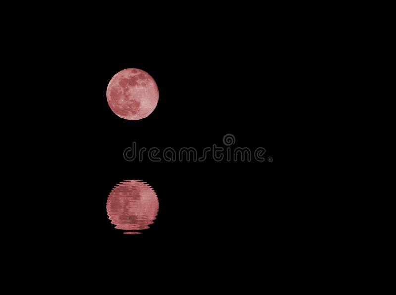 Full Red Moon and the Reflection on the Water of the Sea Stock Photo ...