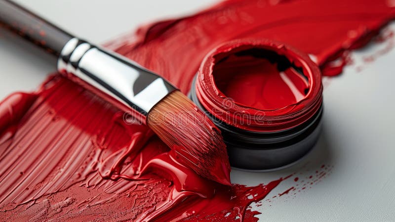 It is Full of a Red Paint Tin with a Brush on it, on a White Background ...