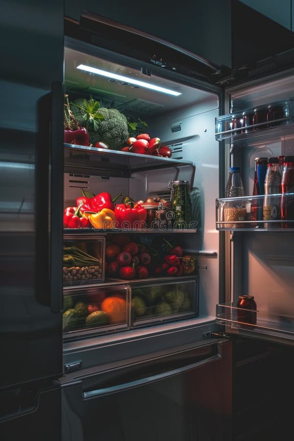 A Full Refrigerator with Various Food Items Stock Image - Image of ...