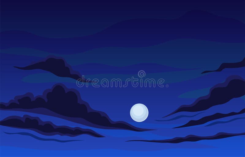 Round Moon on a Dark Blue Night Sky. Vector Illustration. Stock Vector ...