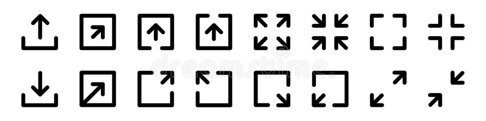 Full Screen, Big Small Size, Expand, Reduce, Minimize, Maximize, Frame Icon Set - Vector ...