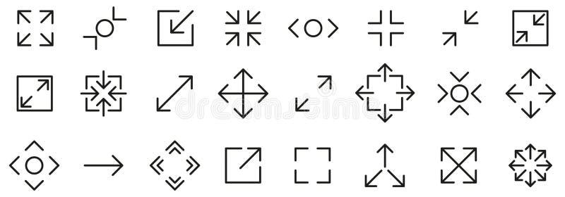 Full Screen and Exit Full Screen Set Icons, Maximize and Minimize Line Arrows Sign, Scalability ...