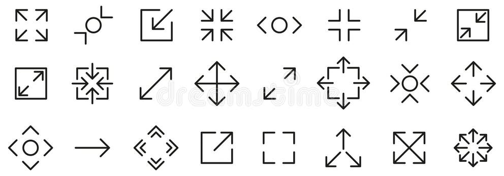Full Screen and Exit Full Screen Set Icons, Maximize and Minimize Line ...