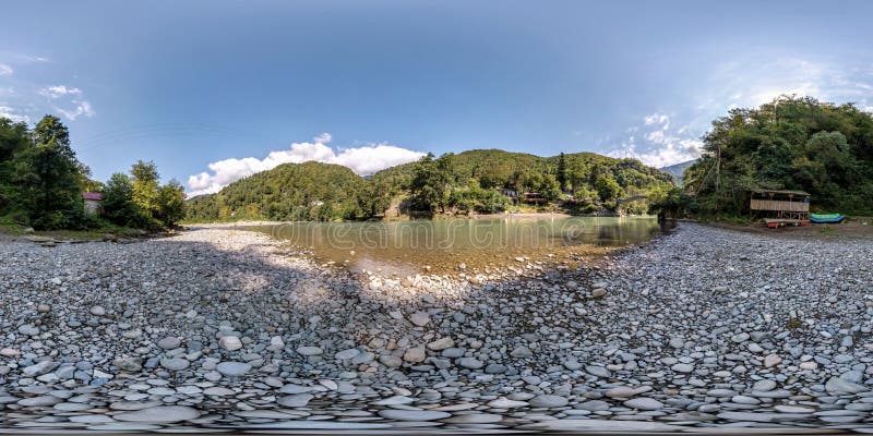 Full Seamless 360 Hdri Panorama on the Stone Coast of a Fast Mountain ...