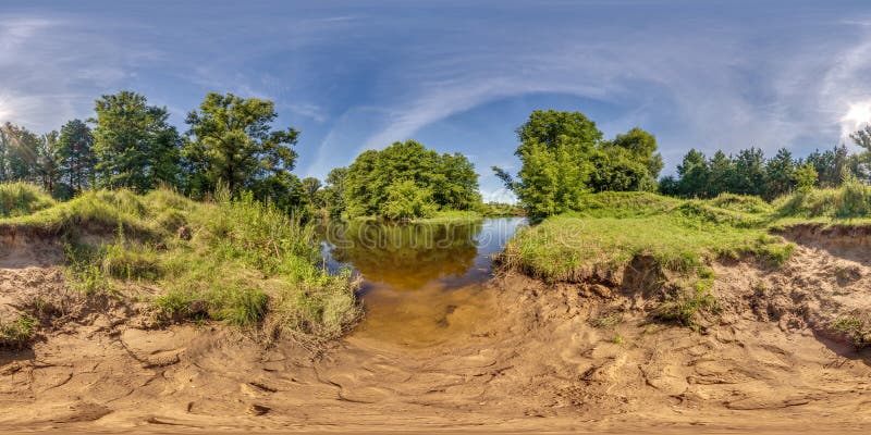 Full Seamless Hdri 360 Panorama View on Sand Bank of River Near Forest ...